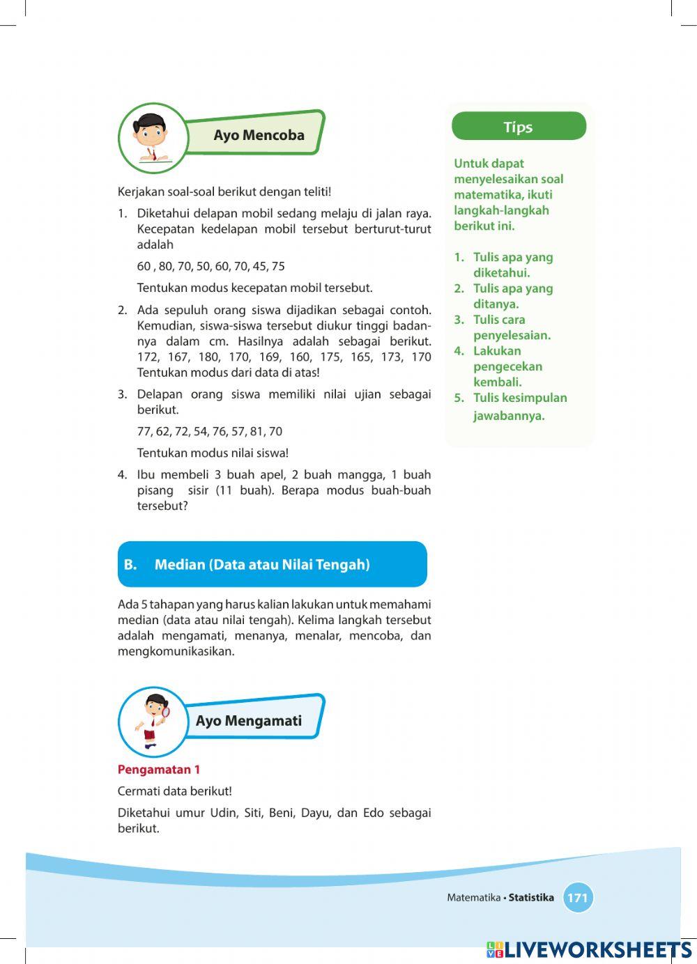 Modul Matematika Materi Modus worksheet | Live Worksheets