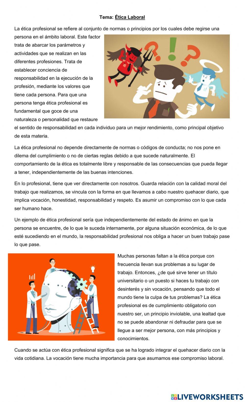 Etica Laboral | Free Interactive Worksheets | 4920117