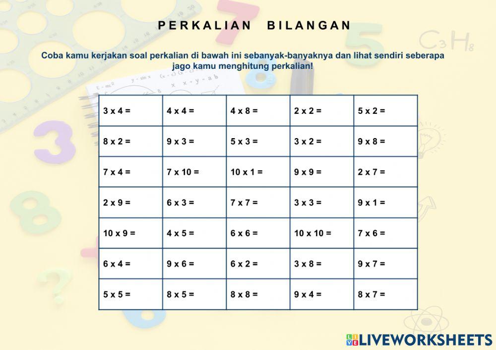Tabel Perkalian interactive worksheet | Live Worksheets