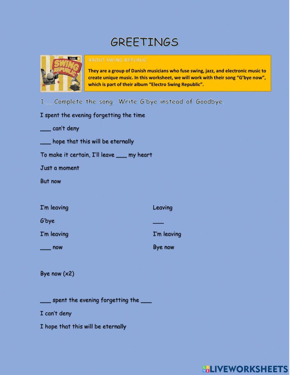 Greetings: G'bye worksheet | Live Worksheets
