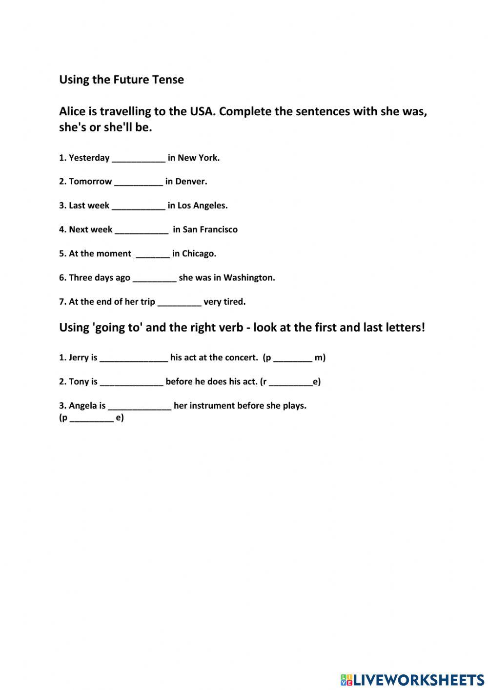 Future Tense Practice 1 worksheet | Live Worksheets