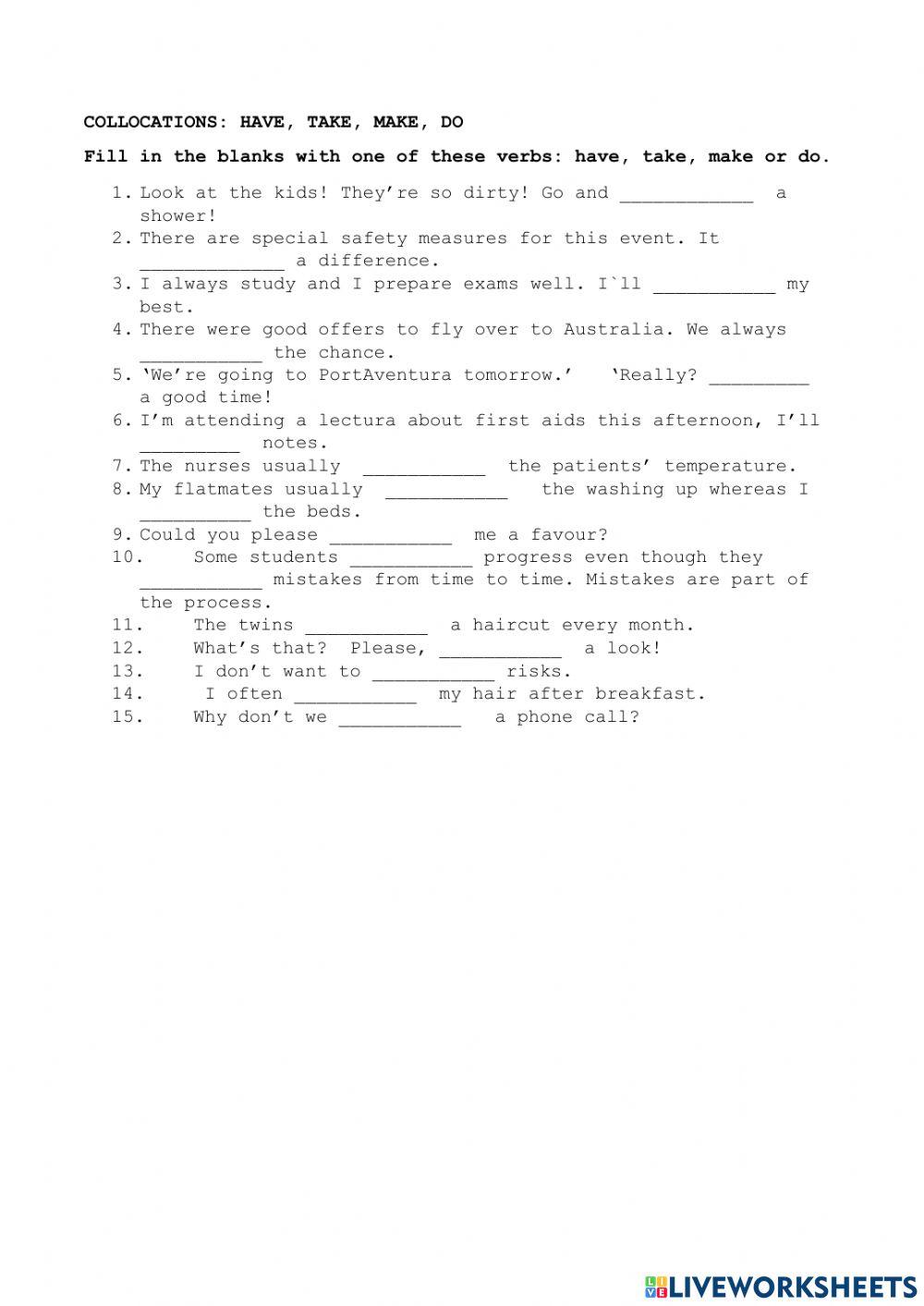 Collocations: h… | Free Interactive Worksheets | 865311