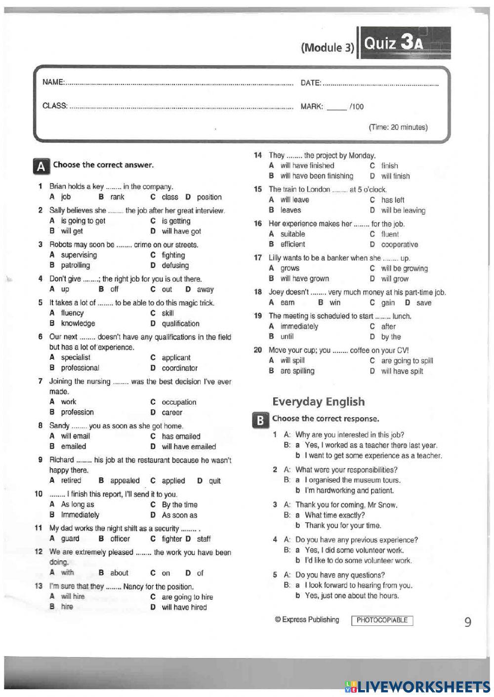 On Screen B1+ M… | Free Interactive Worksheets | 6509456