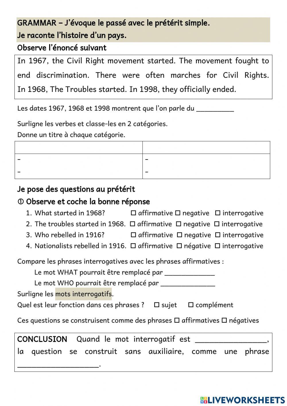 Prétérit simple 3ème worksheet | Live Worksheets