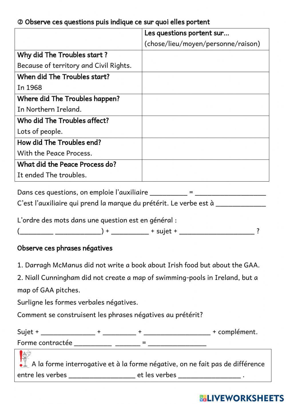 Prétérit simple 3ème worksheet | Live Worksheets