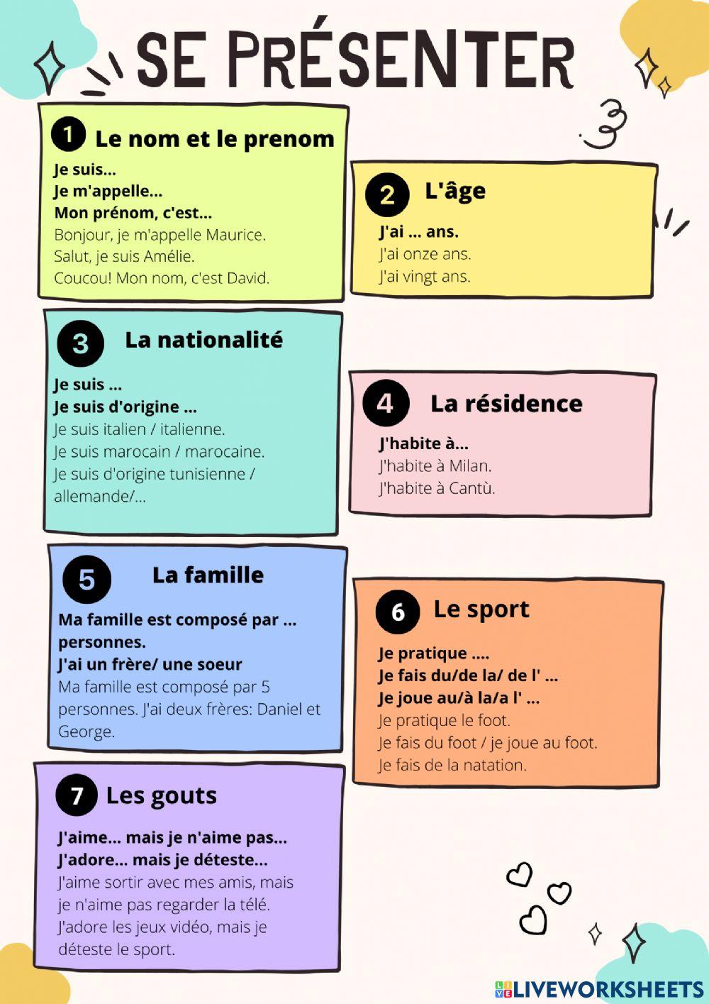 Se présenter online exercise for | Live Worksheets