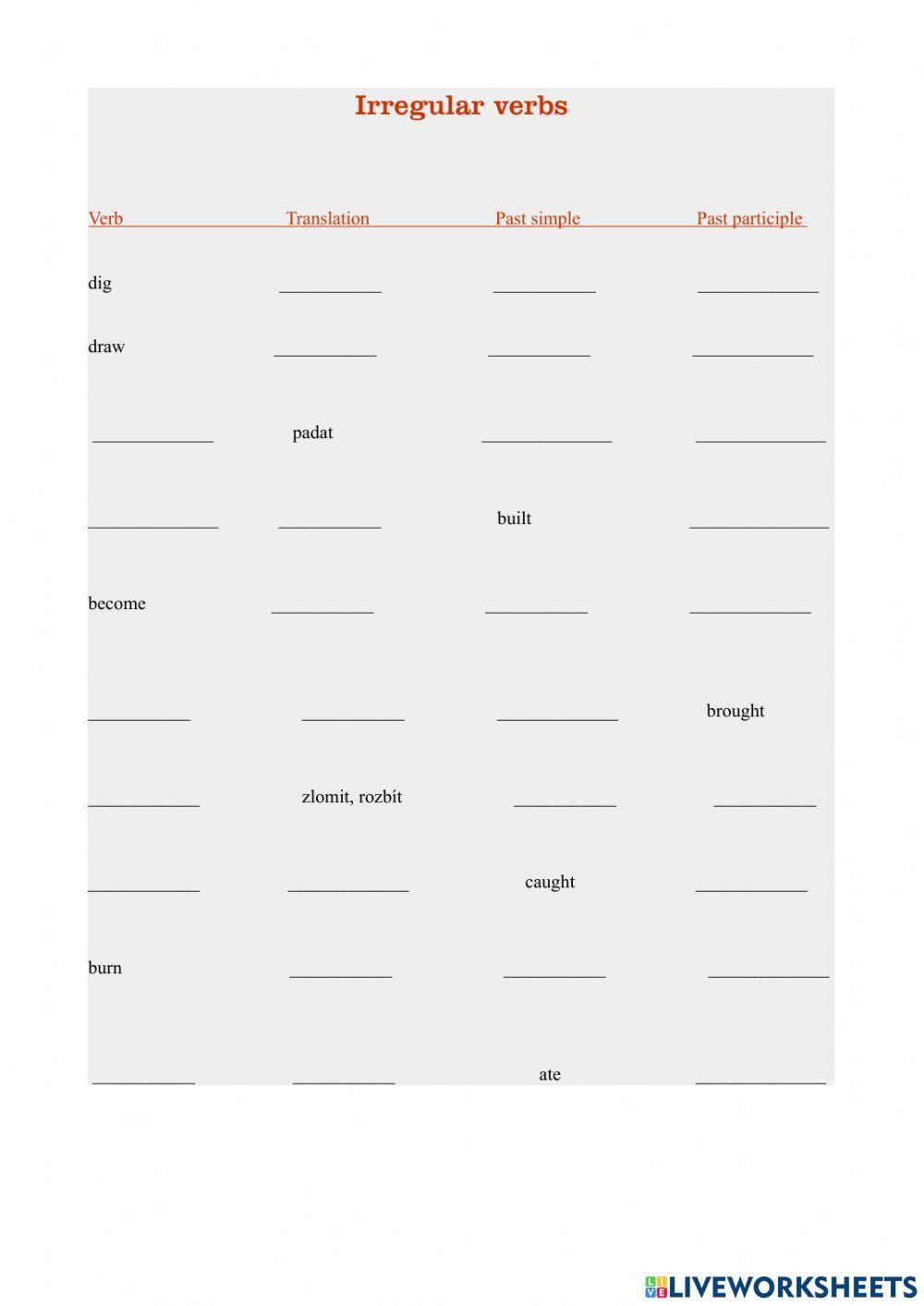 Irregular verbs 866168 | HanaDrobkova | Live Worksheets