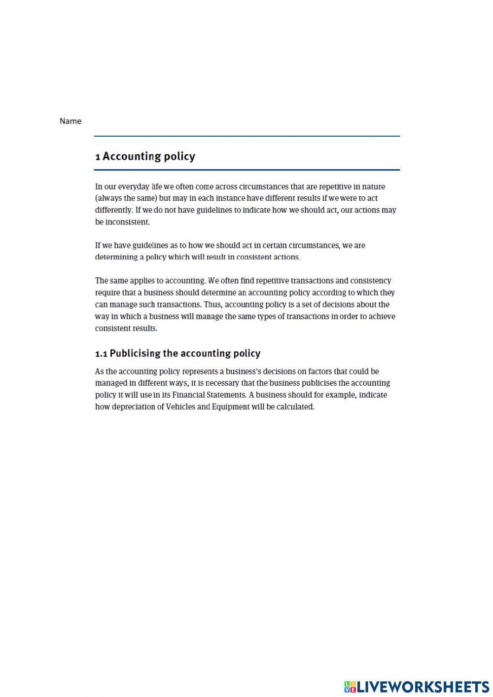 GAAP Principals worksheet | Live Worksheets