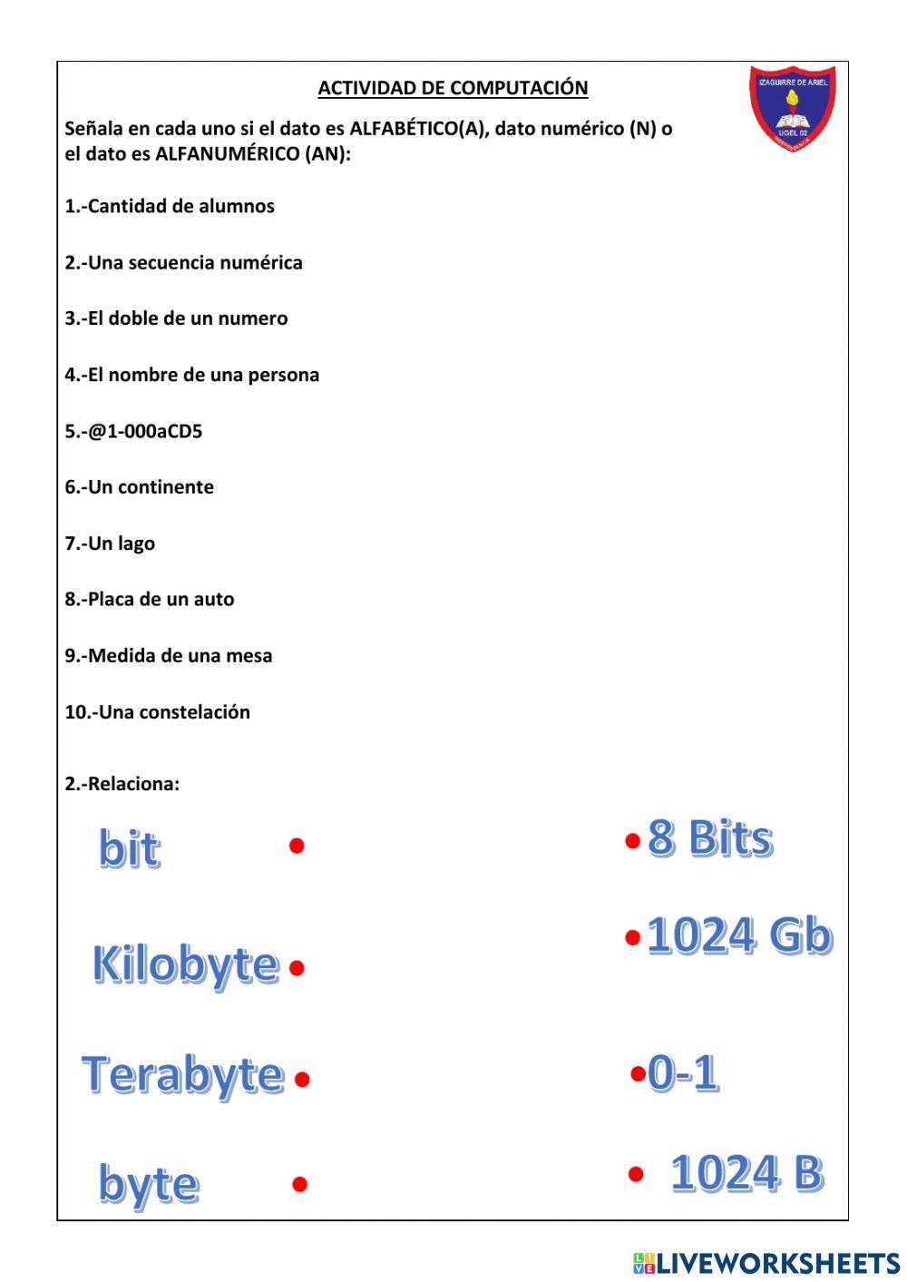 Actividad online worksheet for computacion | Live Worksheets