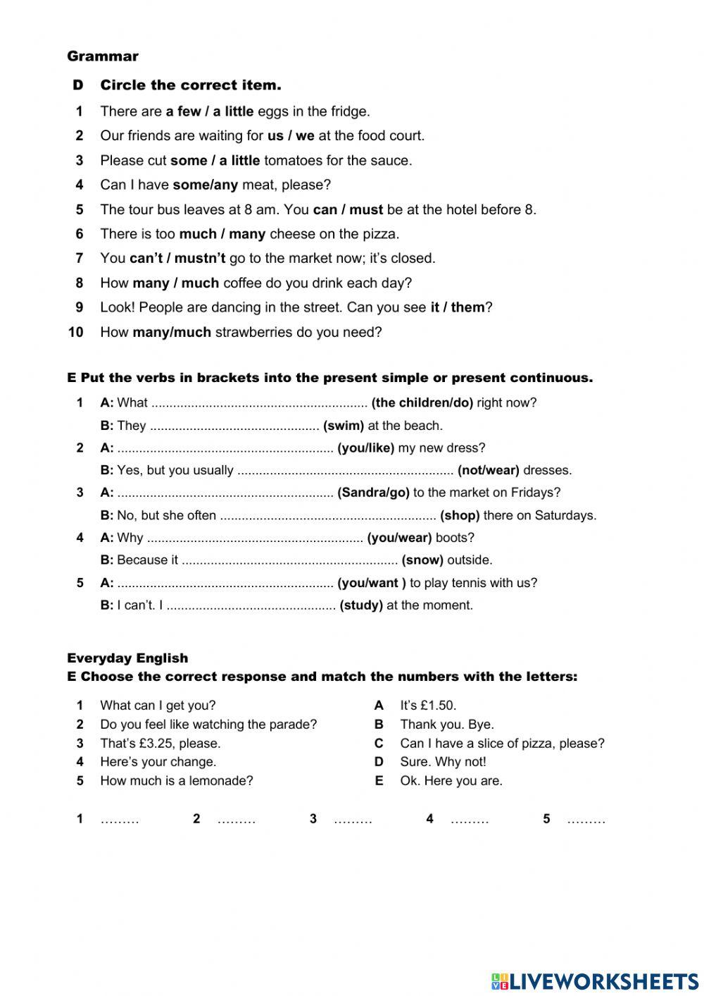 Prime time 1 Module 4 VERSION 1 online exercise for | Live Worksheets