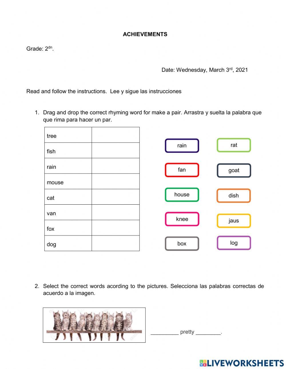 Achievements 2 worksheet | Live Worksheets