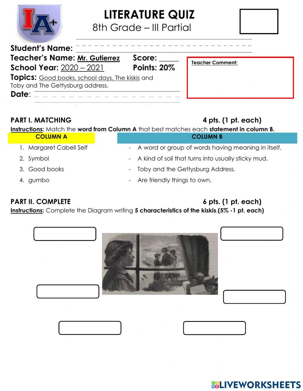Quiz online exercise for grade 8 | Live Worksheets