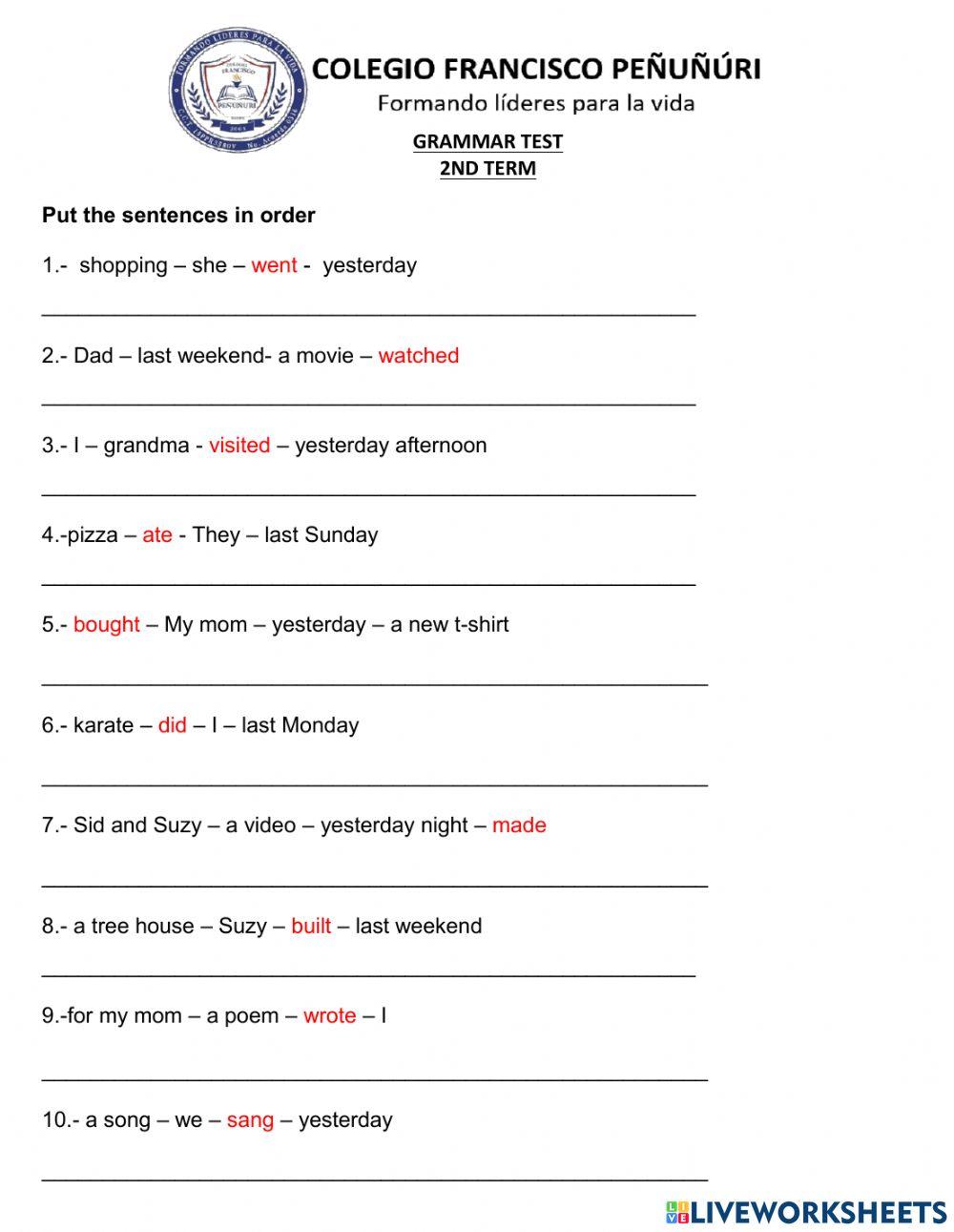 Grammar online exercise for primaria | Live Worksheets