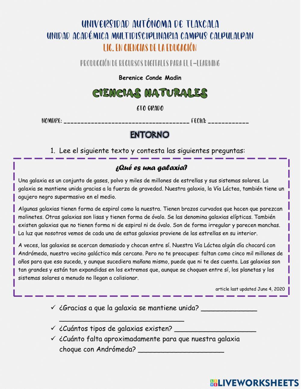 Entorno interactive worksheet | Live Worksheets