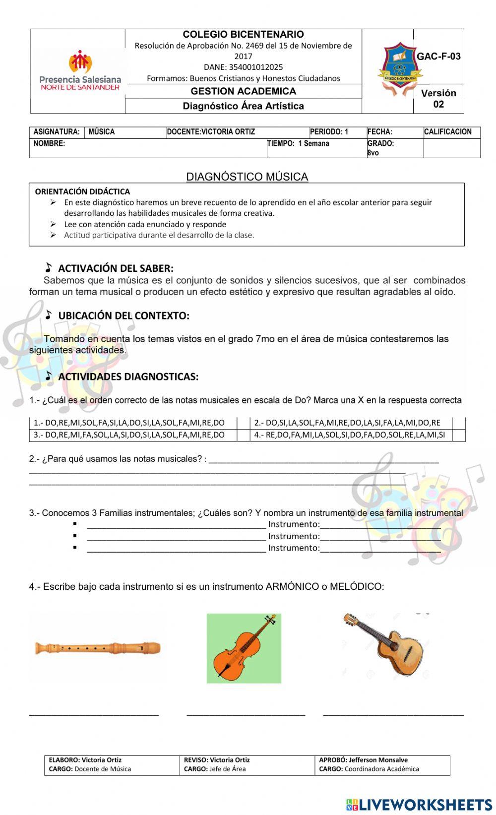 Diagnostico Música online worksheet | Live Worksheets