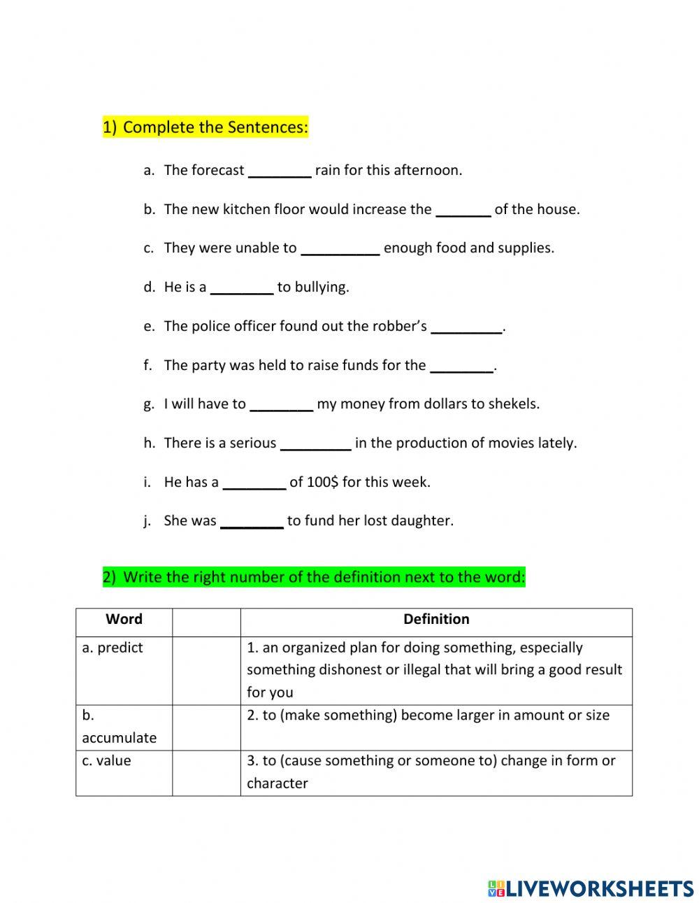 UNIT 2 High Points more worksheet | Live Worksheets