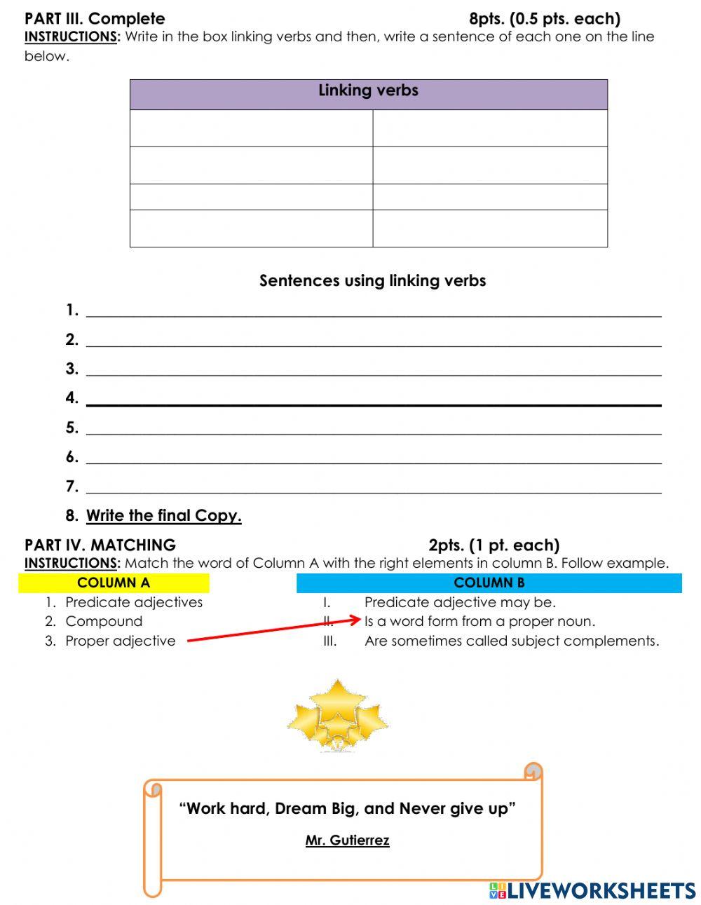 Quiz online exercise for grade 8 | Live Worksheets