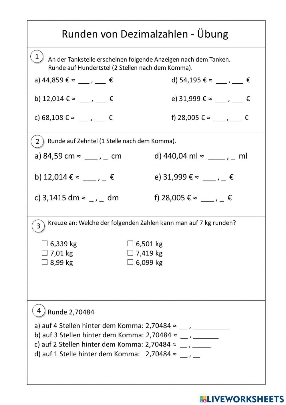 Dezimalzahlen runden worksheet | Live Worksheets