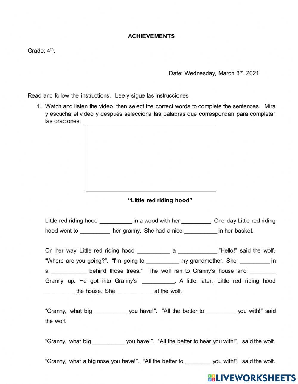 Achievements 4 worksheet | Live Worksheets