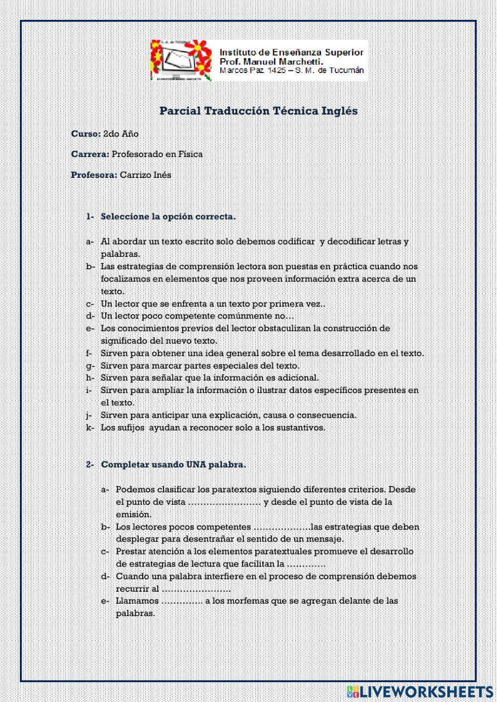 EXAMEN FINAL- T… | Free Interactive Worksheets | 6458429