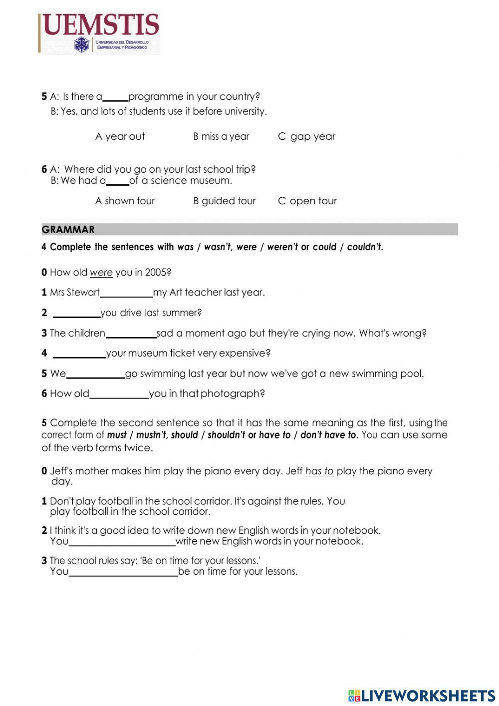 Exam (Starter) UEMSTIS interactive worksheet | Live Worksheets