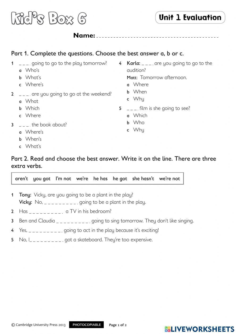 Kid's Box 6 units 0-2 no listening online exercise for | Live Worksheets
