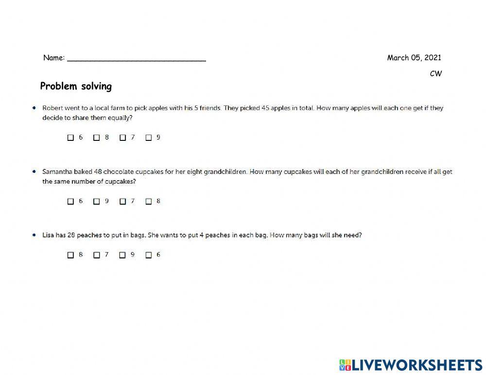 Math CW 03-05 worksheet | Live Worksheets