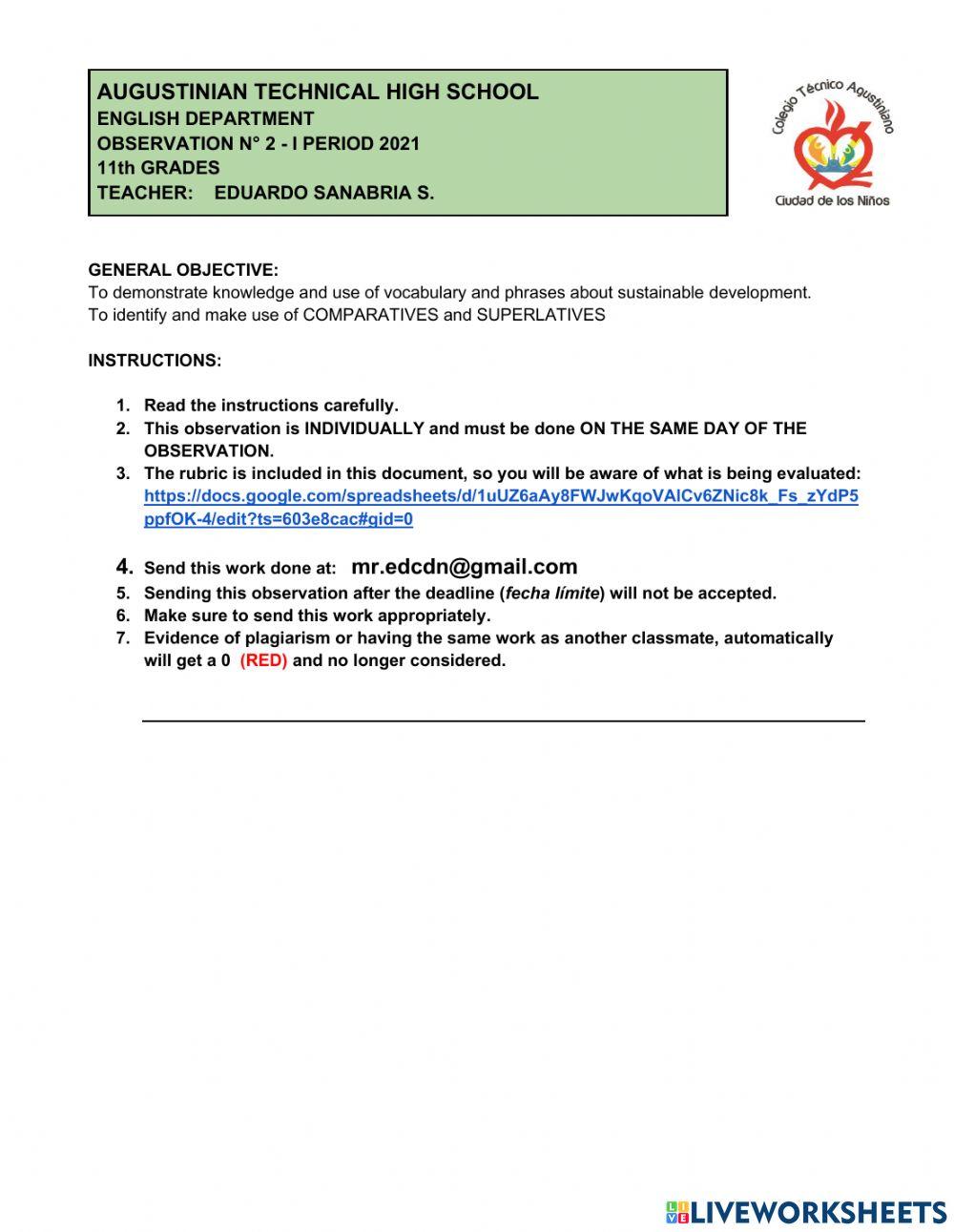 OBSERVATION 2 -… | Free Interactive Worksheets | 870325