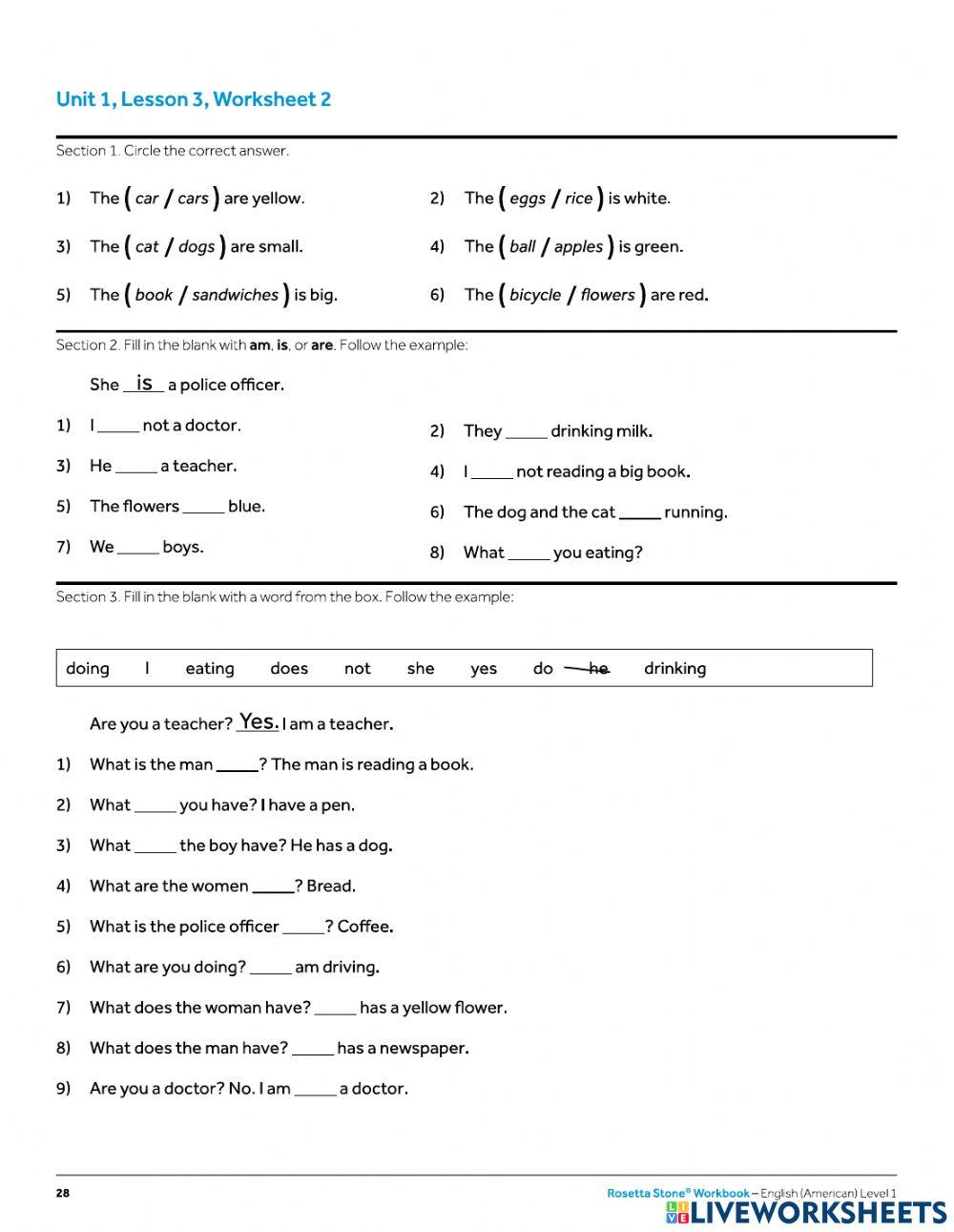 Unit 1 Lesson 3 Worksheets 1-2 worksheet | Live Worksheets