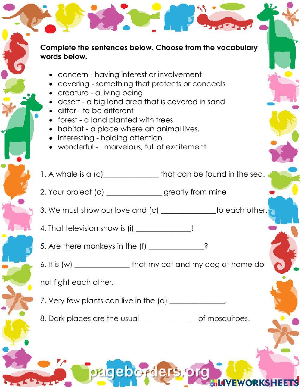 Knowing Different Animals: SEATWORK worksheet | Live Worksheets