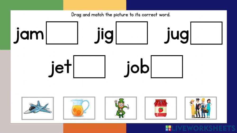 j cvc words cut and paste worksheet phase 3 phonics - huzaifahdunne32 ...