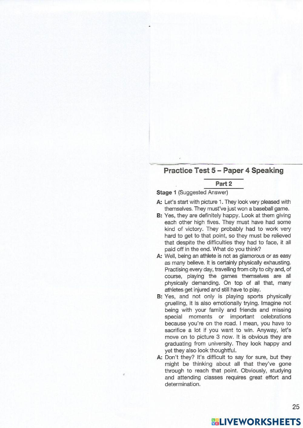 CPE Practice Test 5 SA Speaking EP online exercise for | Live Worksheets