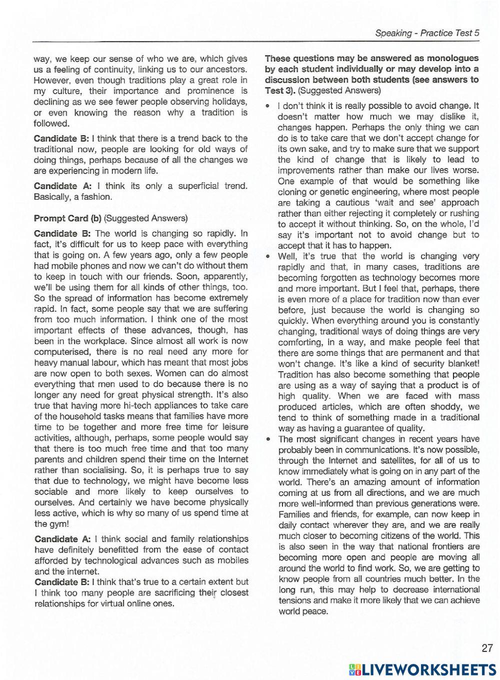 CPE Practice Test 5 SA Speaking EP online exercise for | Live Worksheets