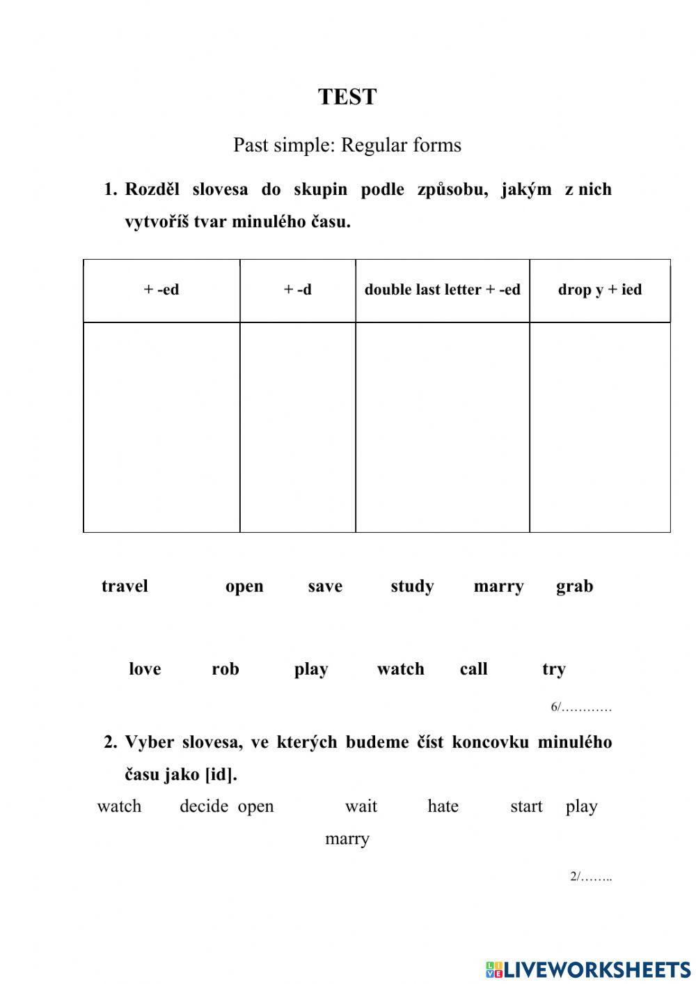 868686 | Test: Past simple, Regular Verbs | Perimi