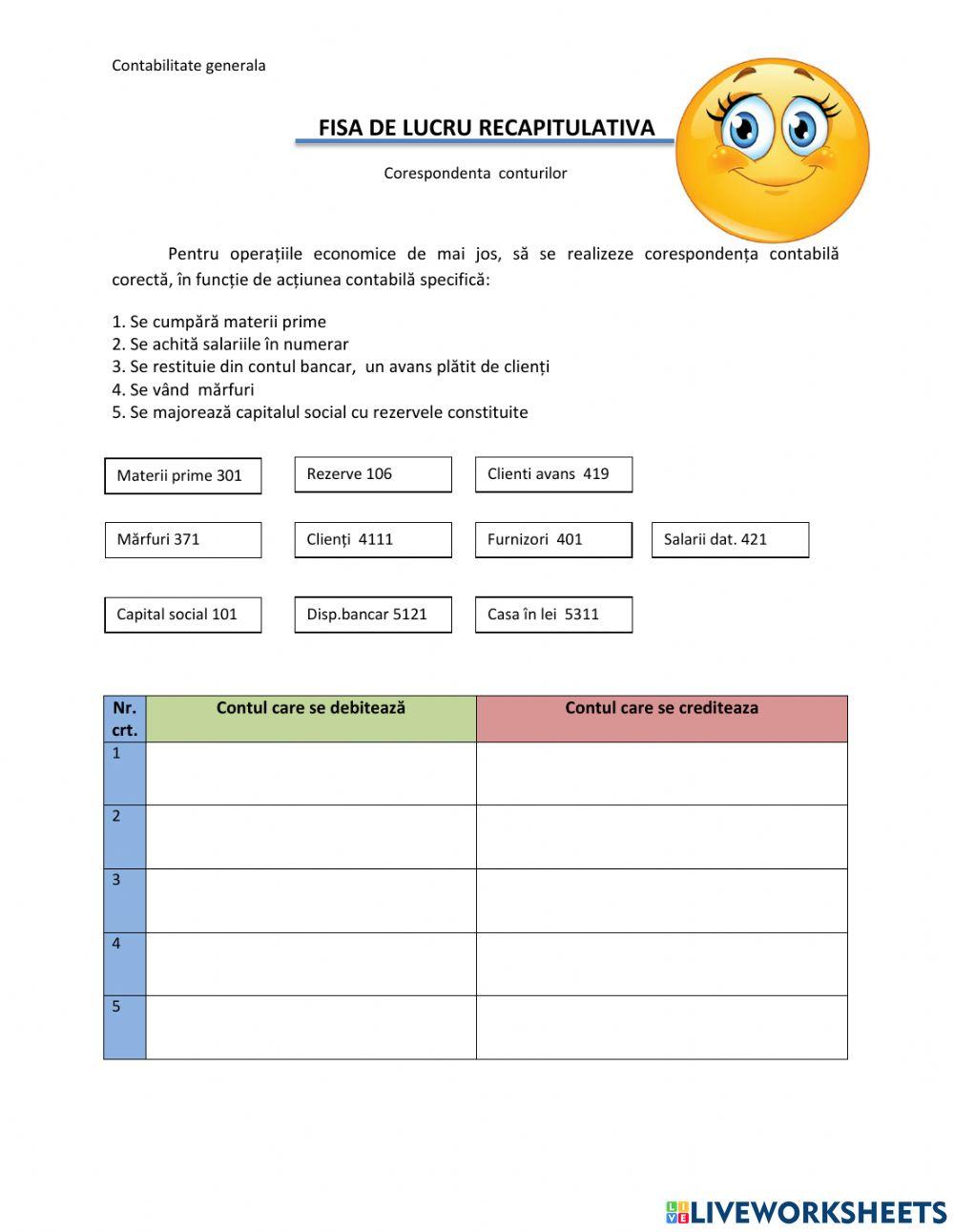 Corespondenta conturilor worksheet | Live Worksheets