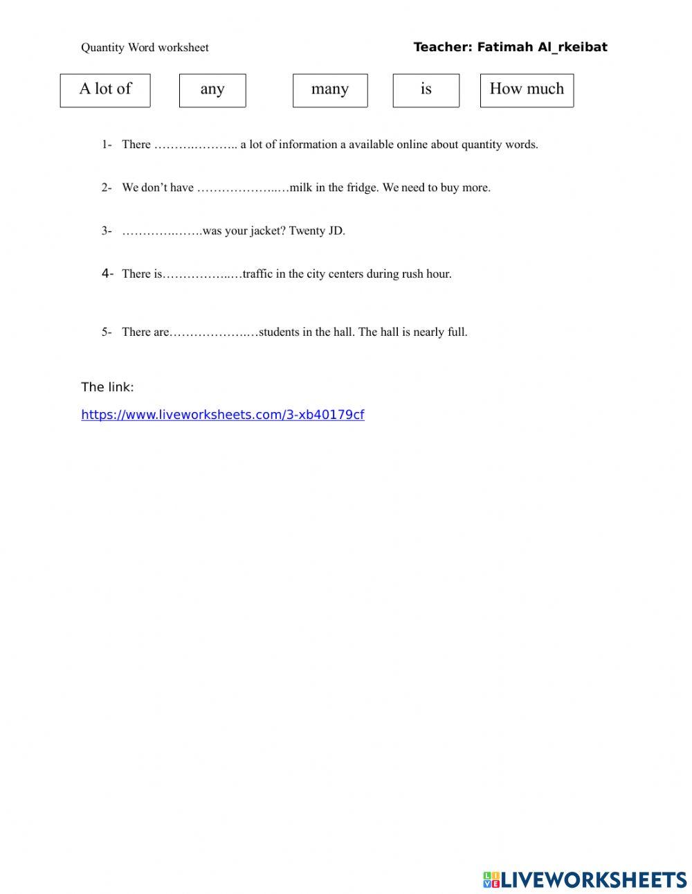 Quantity words exercise | LiveWorksheets | 869424