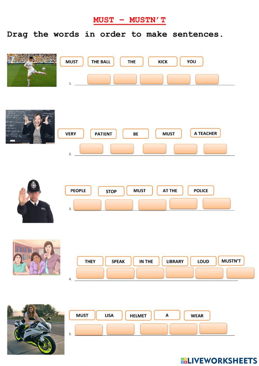 Must- mustn't | Free Interactive Worksheets | 869487