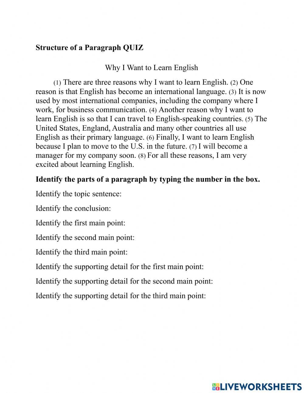 Parts of a Para… | Free Interactive Worksheets | 4924644