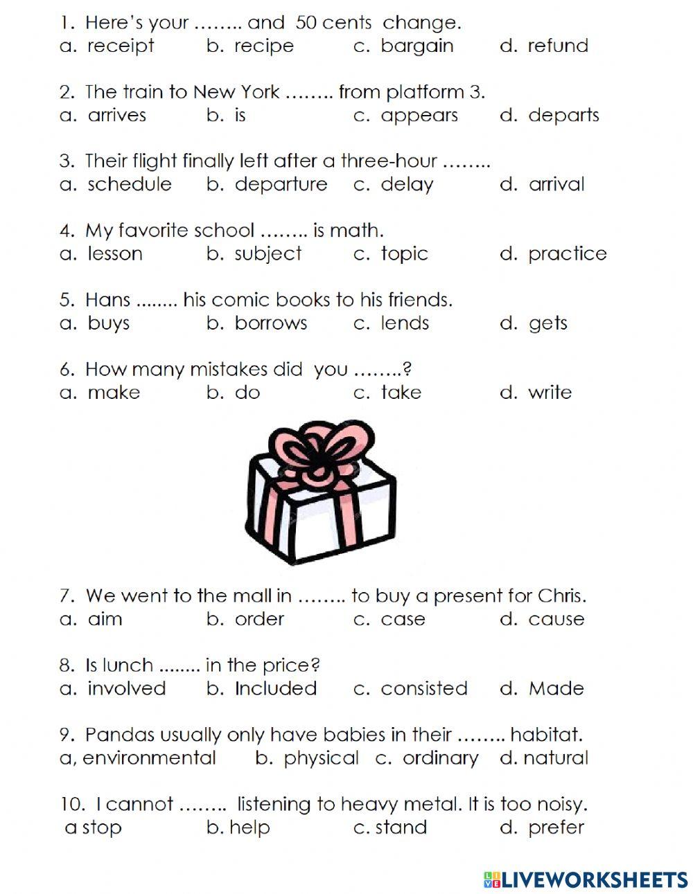 Bcce vocabulary practice worksheet | Live Worksheets