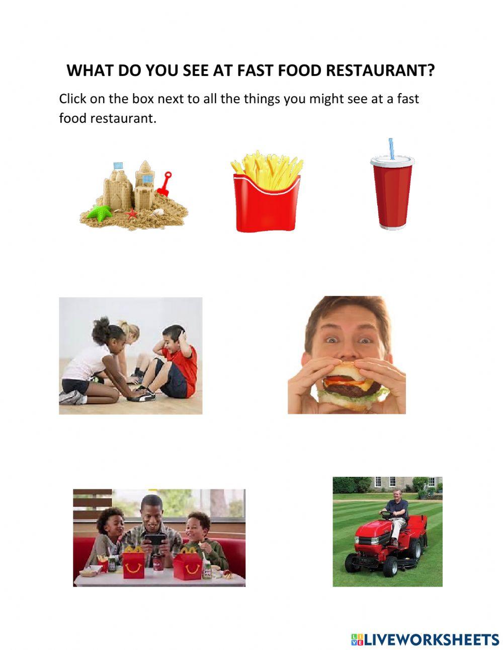 What Do You See at a Fast Food Restaurant worksheet | Live Worksheets