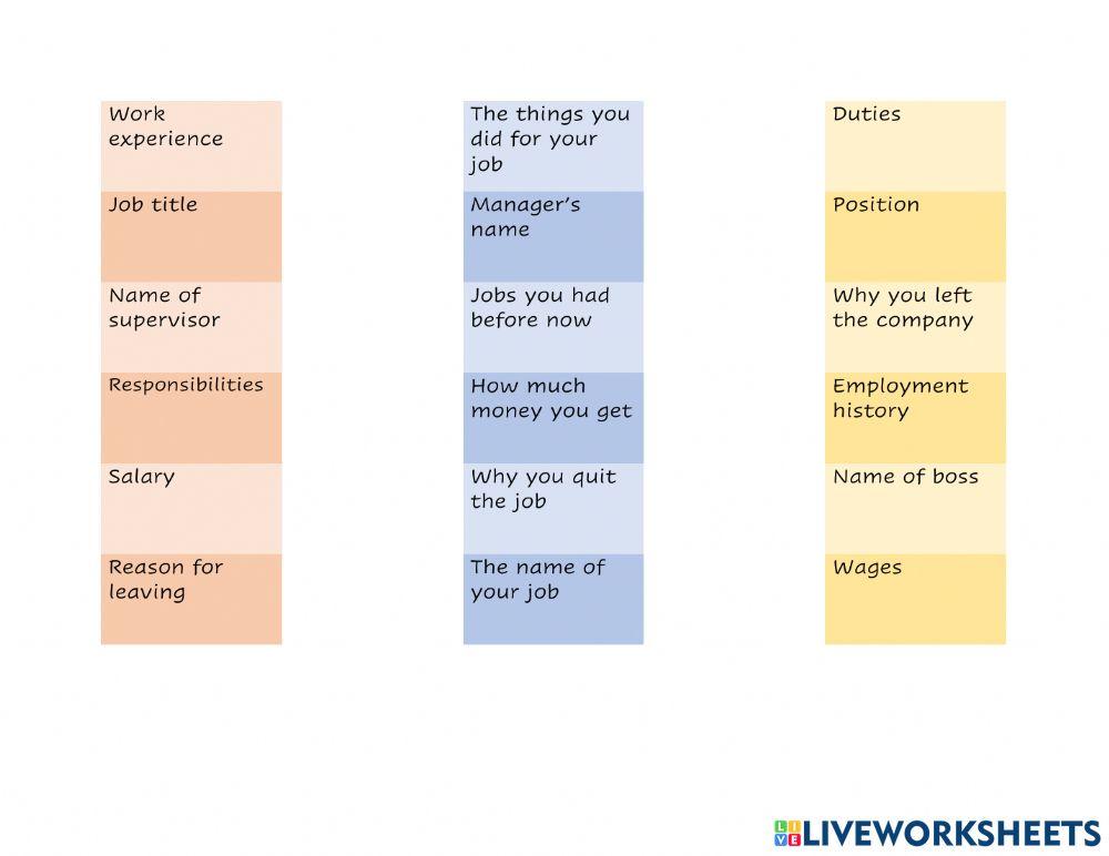 Application Form Words | JREwing | Live Worksheets