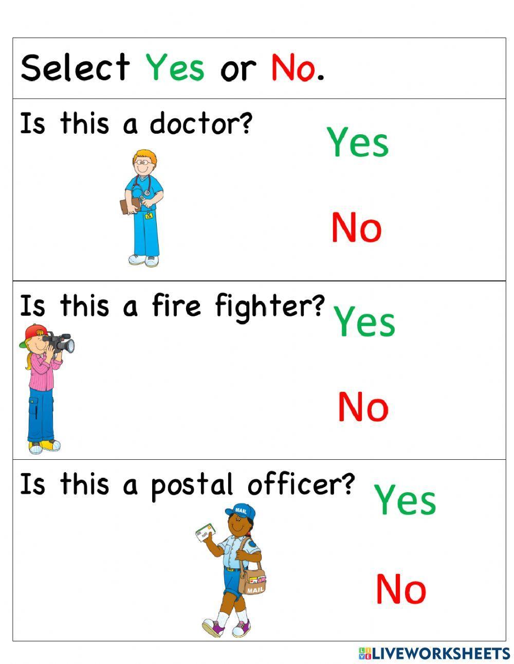 Community Workers - Select Yes or No for each picture 2 worksheet ...