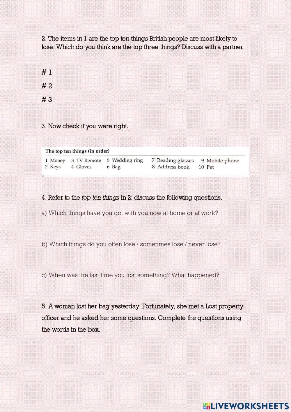 Things Worksheet worksheet | Live Worksheets