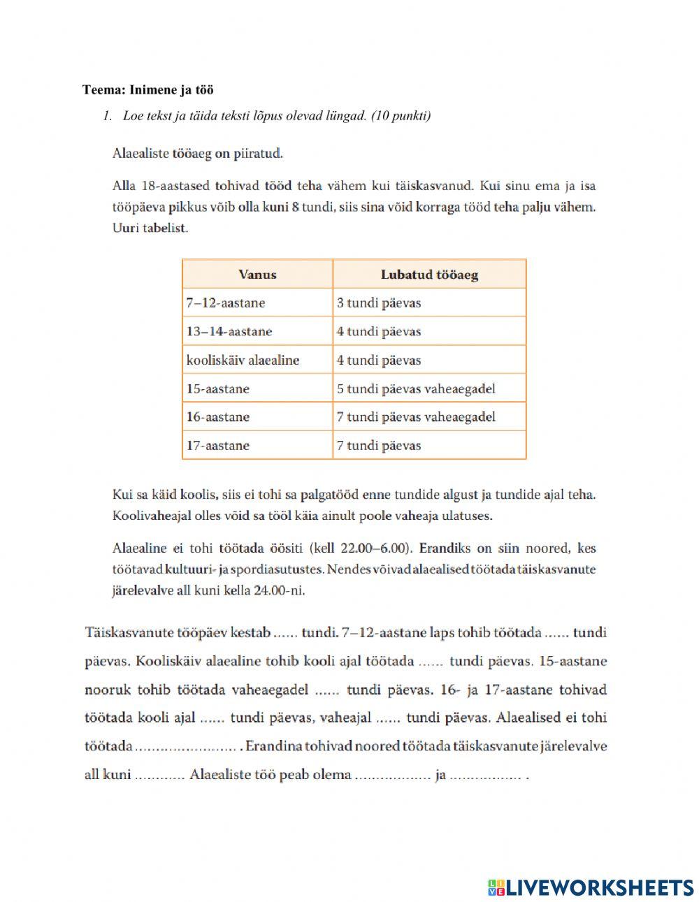 Inimene ja töö | evemets | Live Worksheets