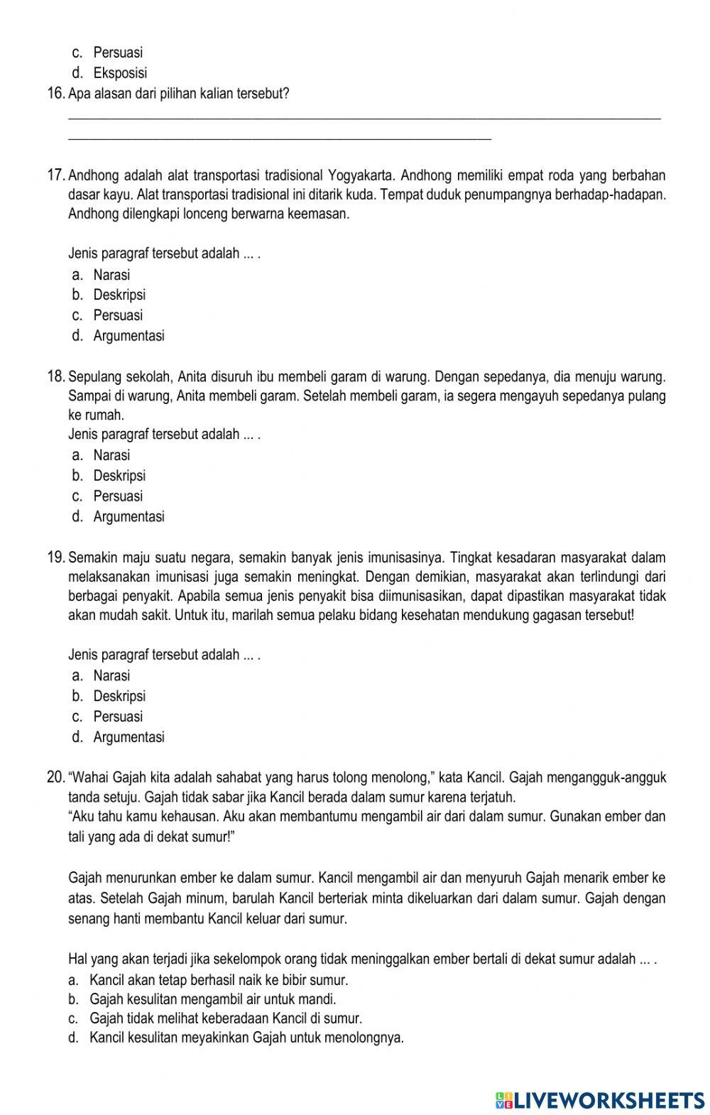 Bahasa indonesia exercise for 5 | Live Worksheets