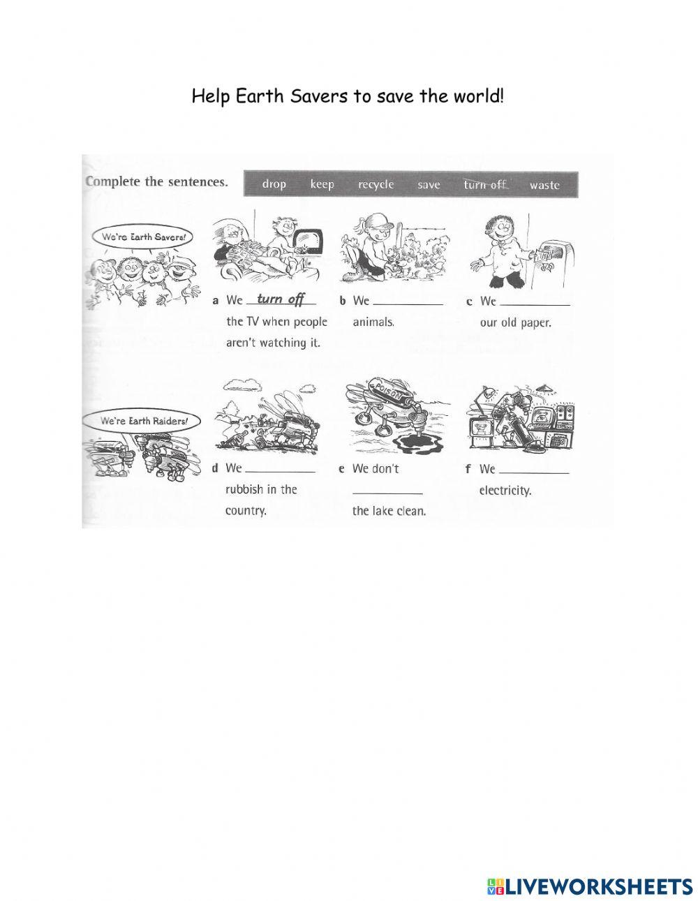 Earth savers worksheet | Live Worksheets
