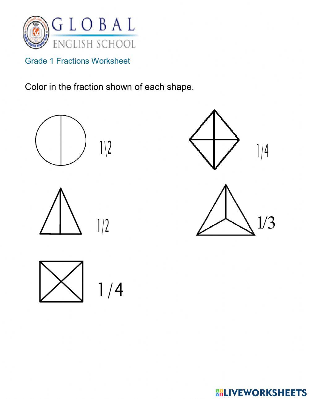 Fraction activity for 1 | Live Worksheets