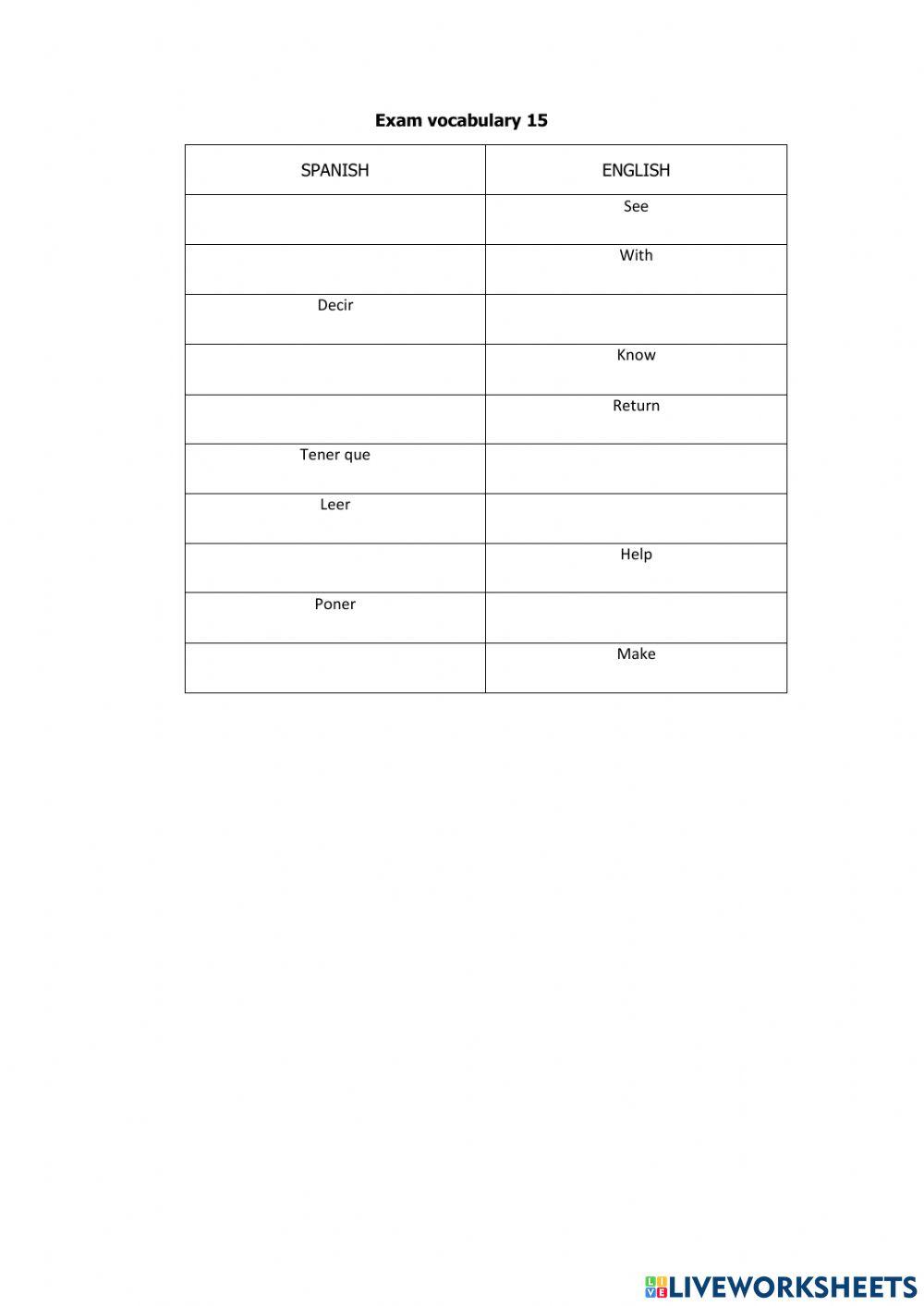 Exam vocabulary online activity for 3º | Live Worksheets