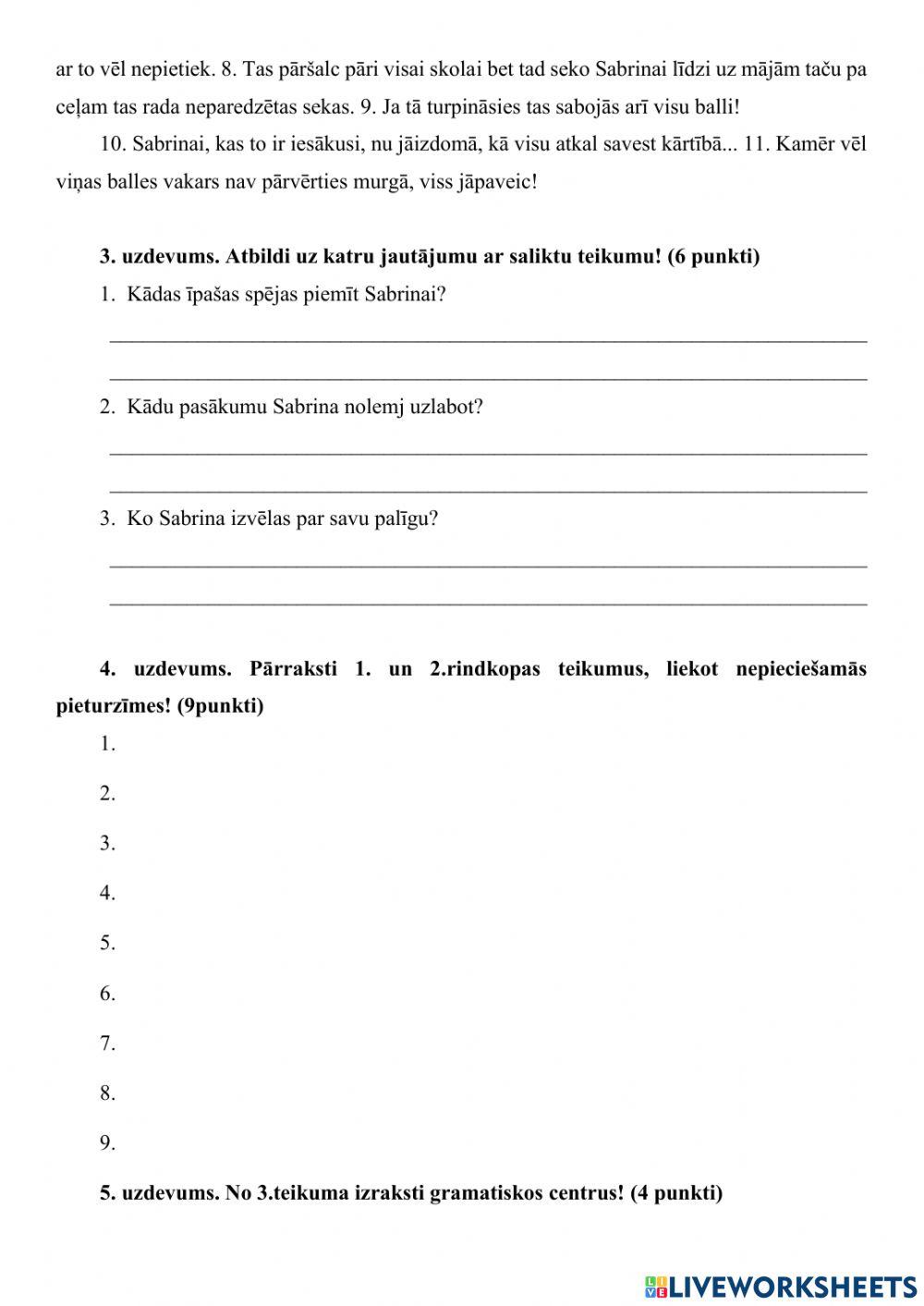 Salikts teikums. Pārbaudes darbs. 6.klase online exercise for | Live ...