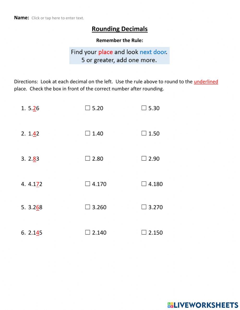 Rounding Decima… | Free Interactive Worksheets | 872371